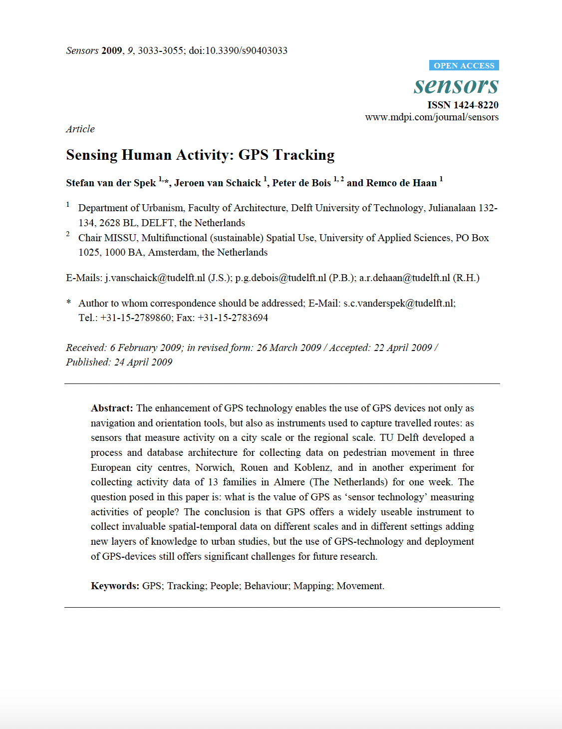 Sensing human activity: GPS tracking - Urban Design